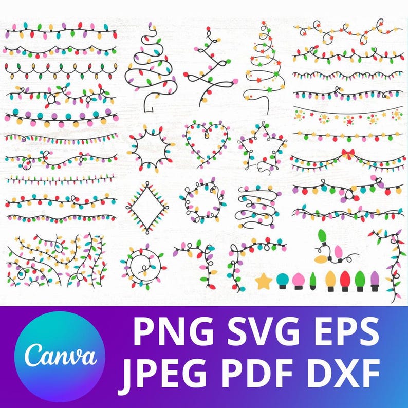 Canva Editable Christmas Lights Svg Bundle, Christmas Lights Png ...
