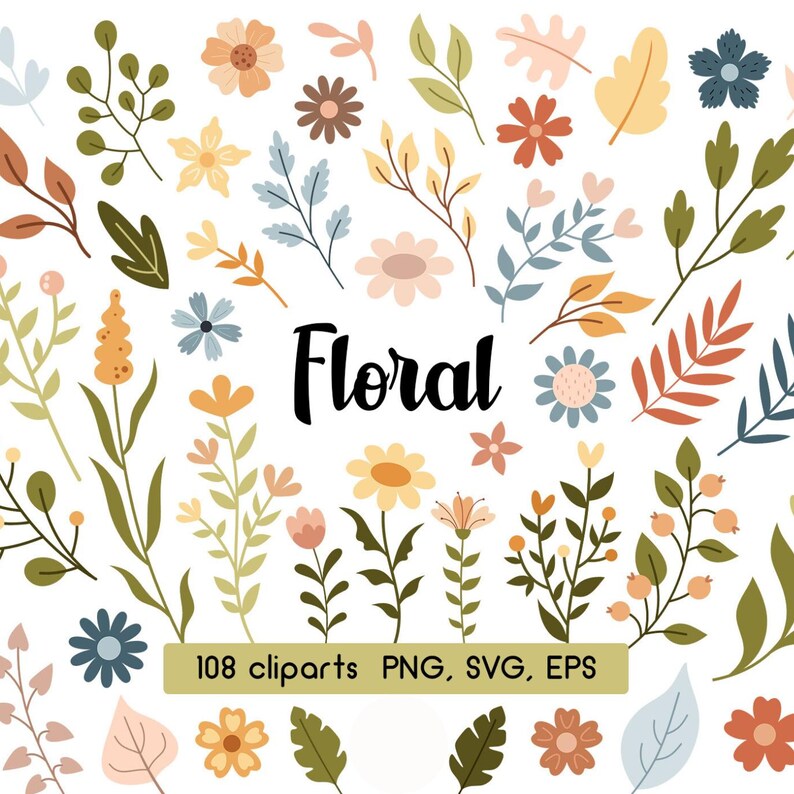 Watercolor Boho Flowers Clipart, Boho Floral Clipart, Boho Roses PNG ...