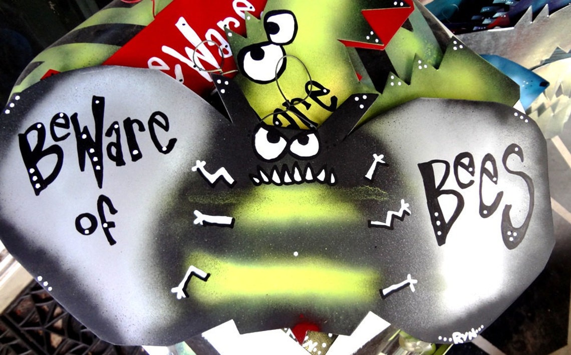 Beware of Bees Metal Sign: Wacky Yard Art - Etsy