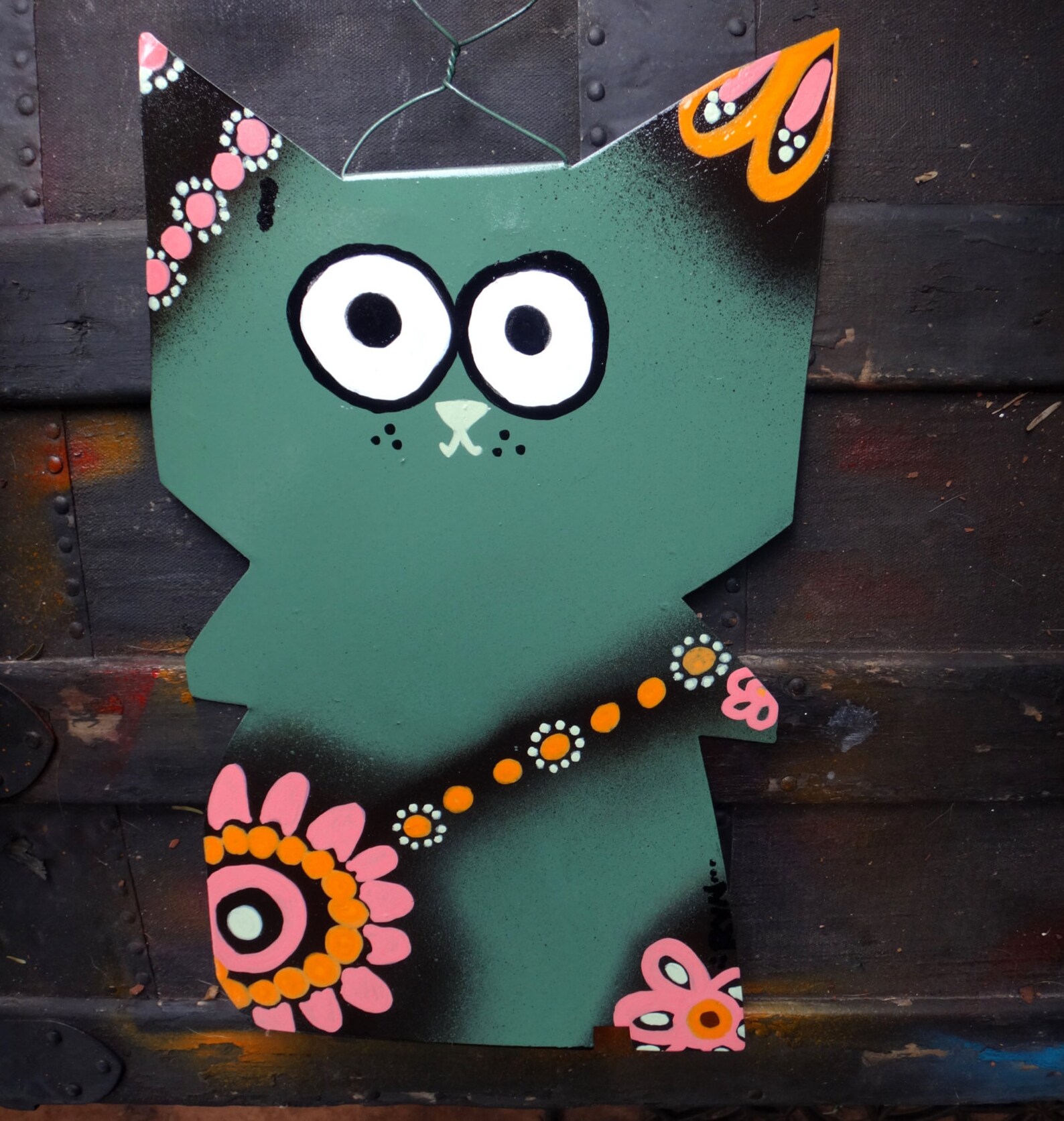 Banjo Cat: Good Luck Good Laugh Good Kitty Metal Cat Sign | Etsy