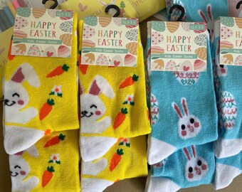 Floral and Bunny Socks, Yellow and Cream, Cute Kawaii Style Patterned ...