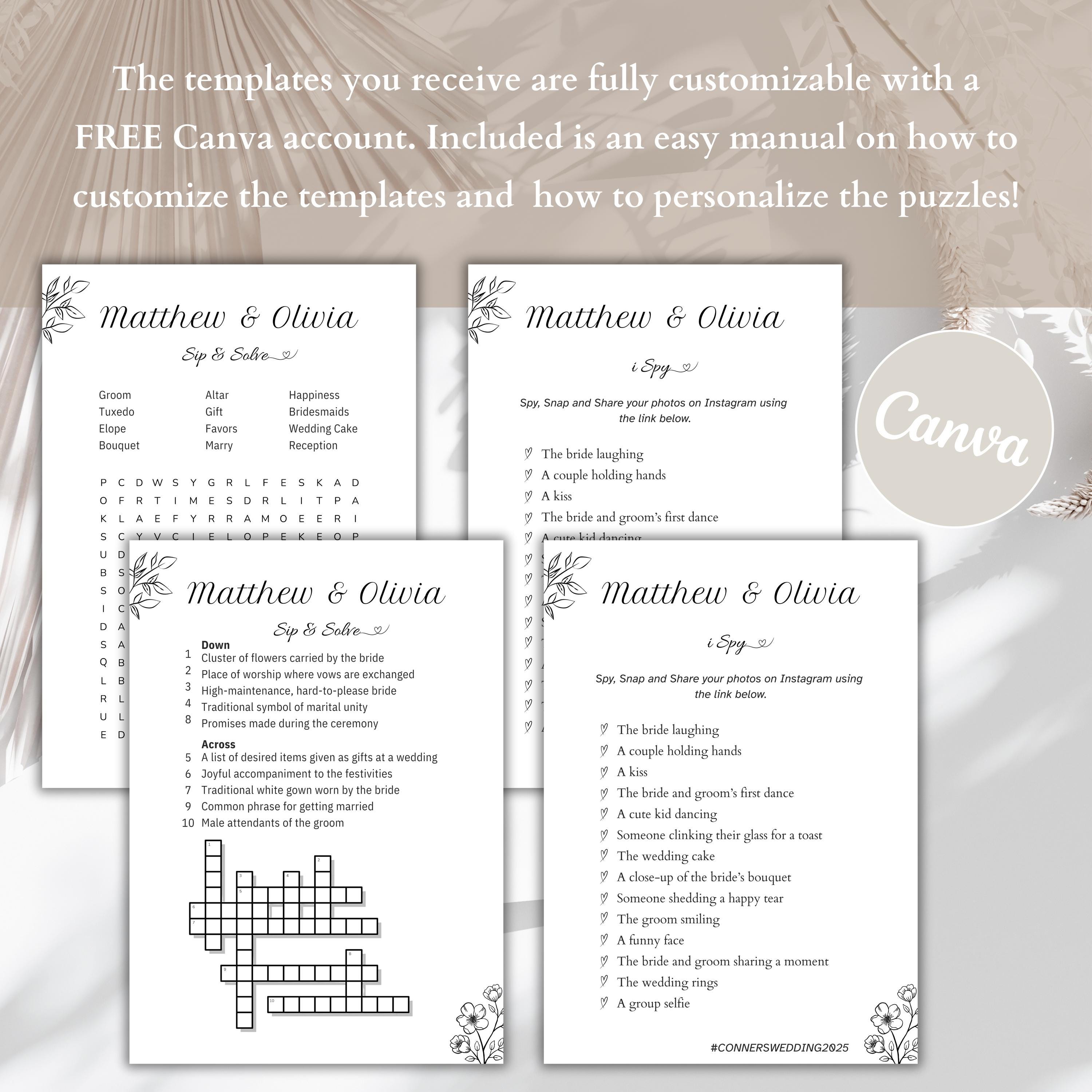 Sip and Solve Customizable Wedding Puzzles | Customizable Wedding ...