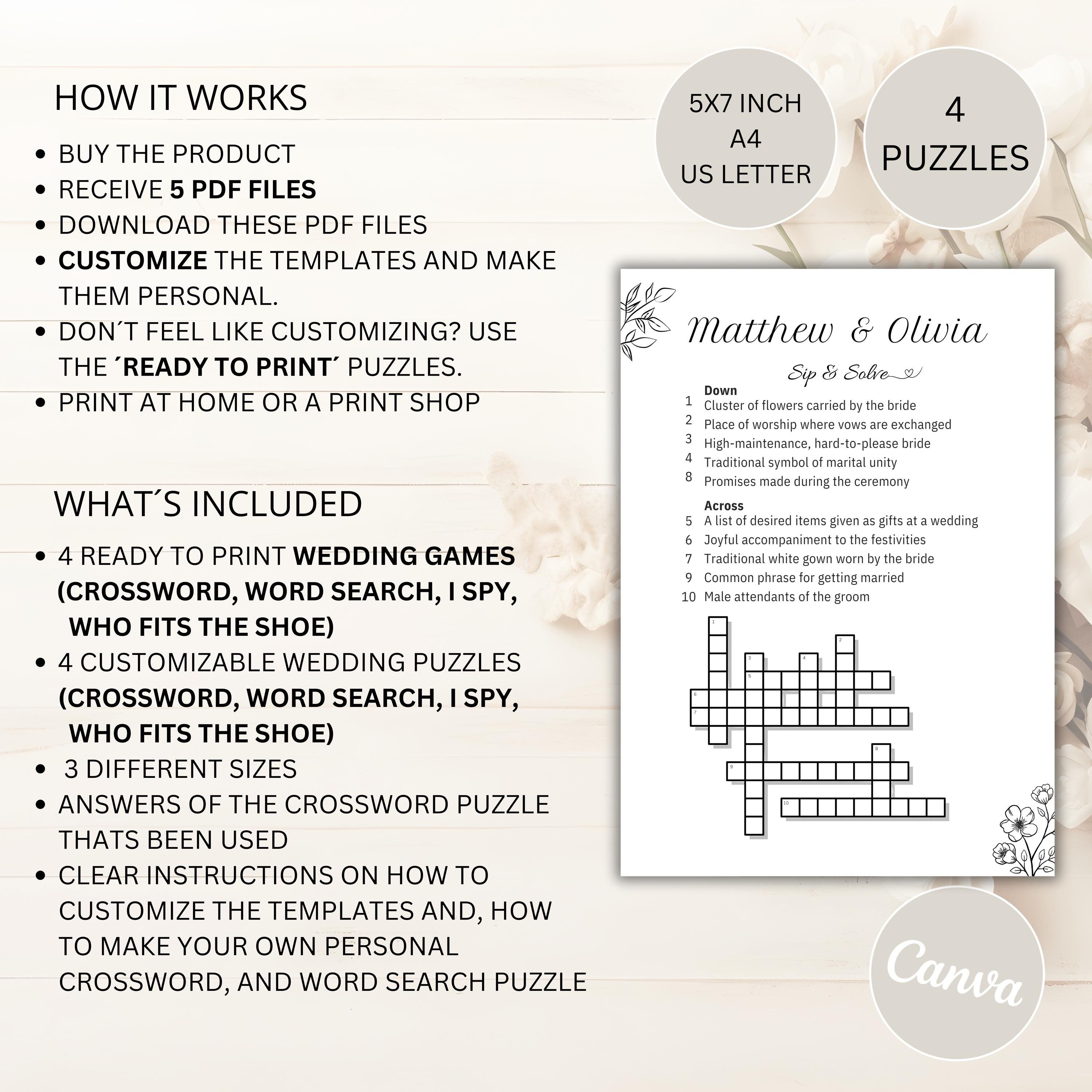 Sip and Solve Customizable Wedding Puzzles | Customizable Wedding ...