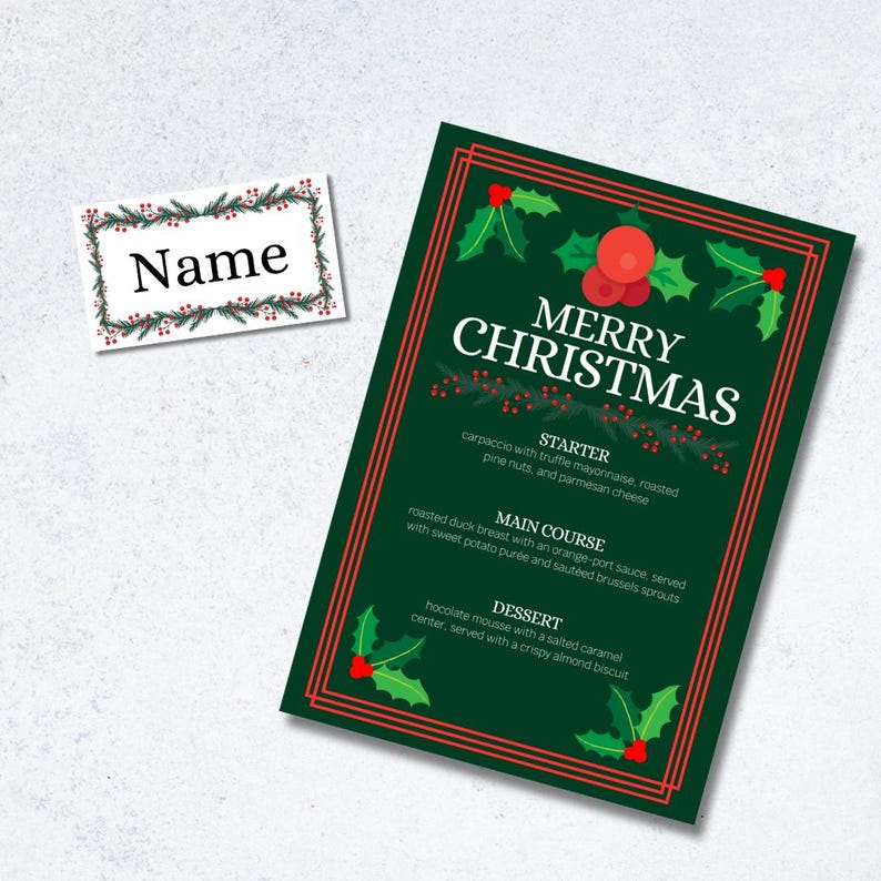 Menu and Namecards Templates Themed Nostalgic Christmas for a Christmas ...