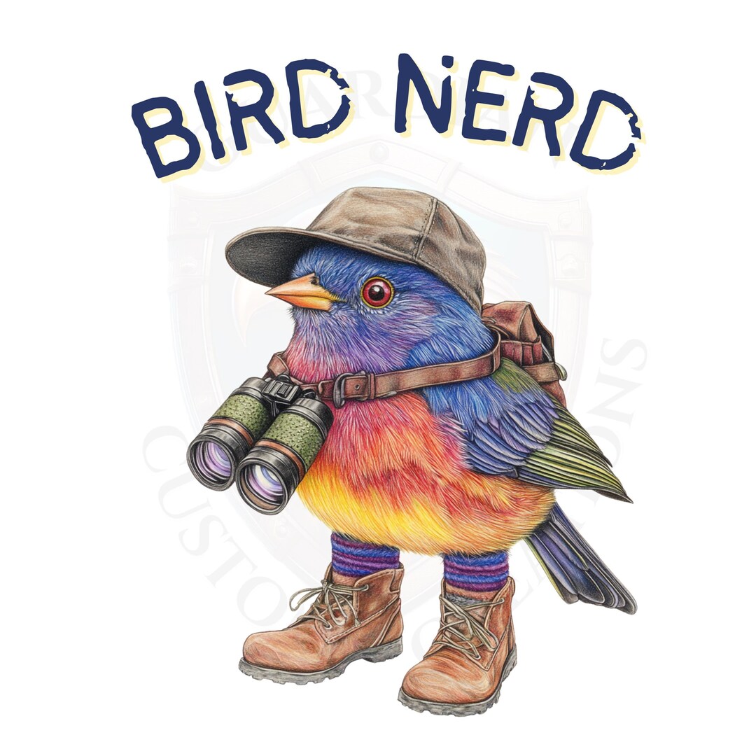 Bird Nerd Art: Playful Colorful Bird - Hat and Binoculars Design - Etsy