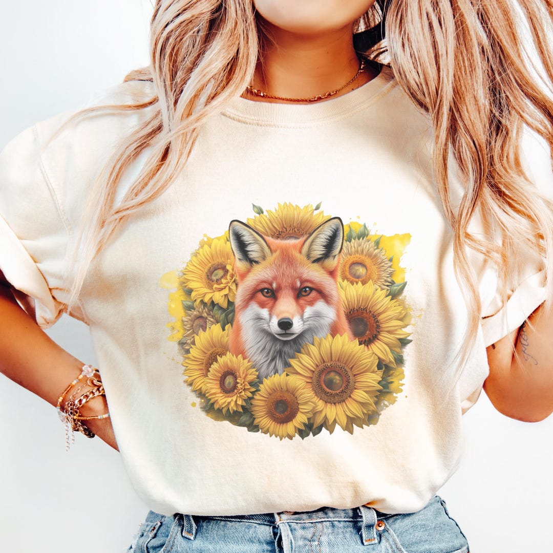 Fox and Sunflower Shirt Design | Fox PNG | Fox Lover Tee | Instant ...