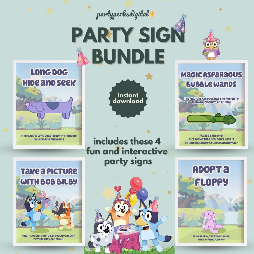 Blue Themed Party Sign Bundle Instant Download, Printable 5x7 and 8x10 ...