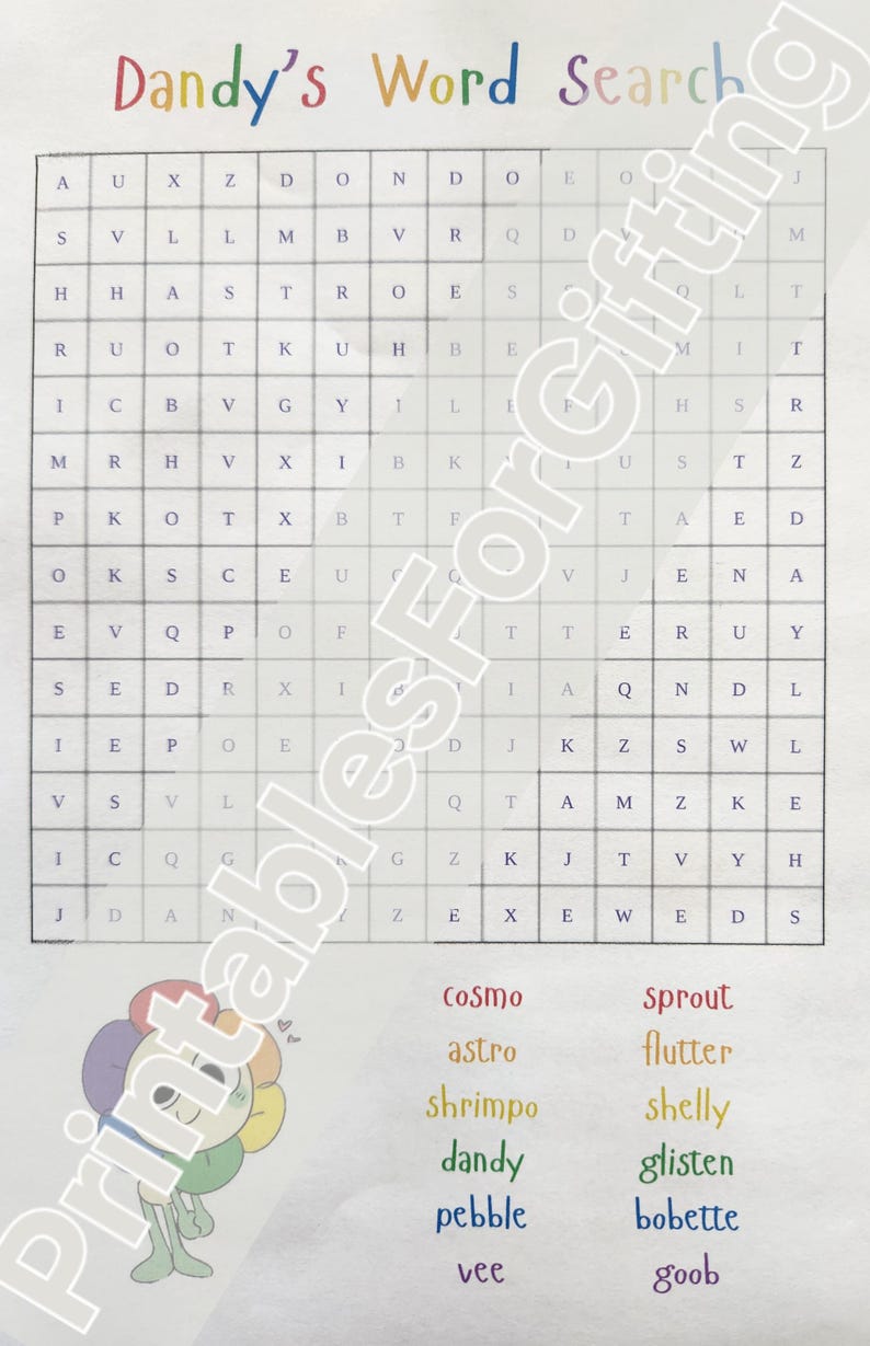 Dandy's World Word Search Party Activity Printable - Etsy