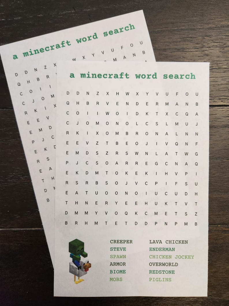 Minecraft Word Search Party Activity Printable - Etsy