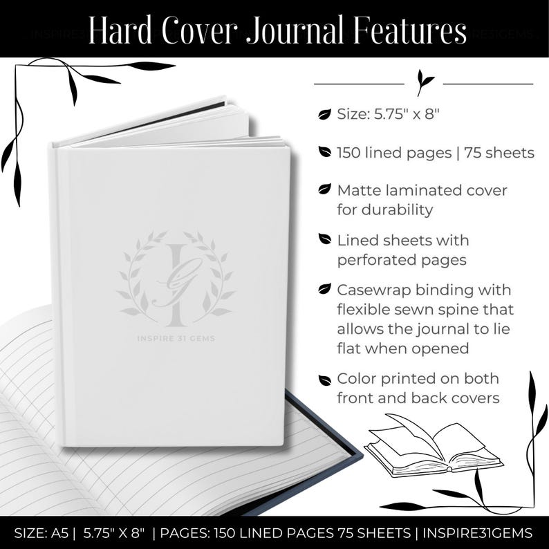 Custom Hardcover Monogram Journals for Women, Matte Hardcover Journal ...