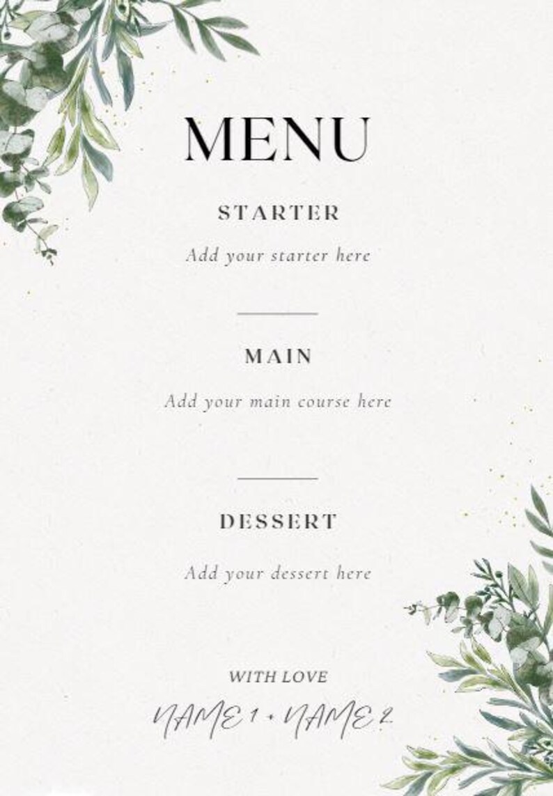 Wedding Menu Template - Etsy