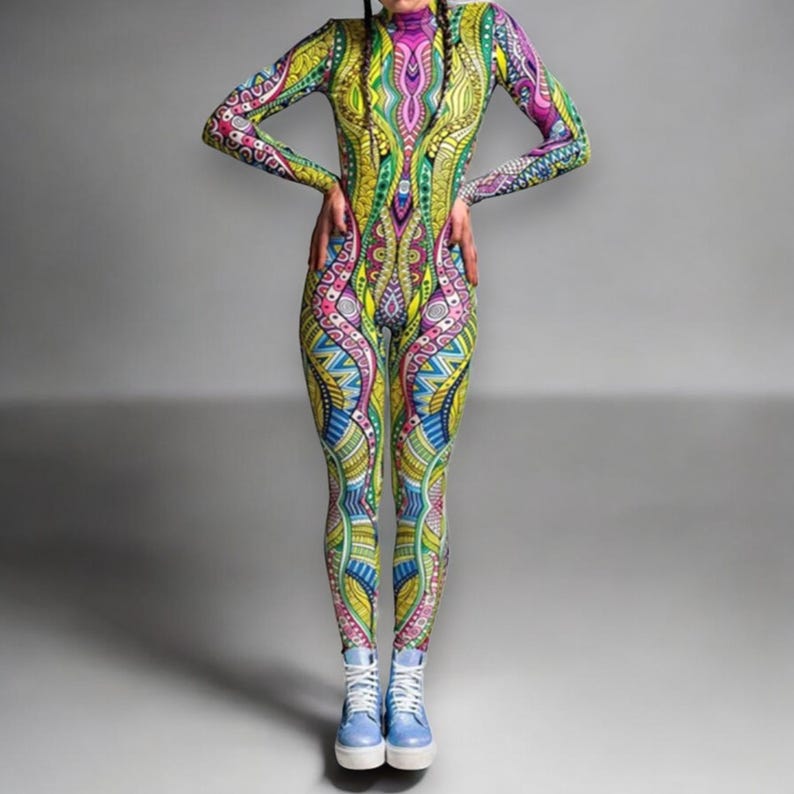 Psychedelic Catsuit, Festival Outfit, Burning Man Costume, Tribal Print ...
