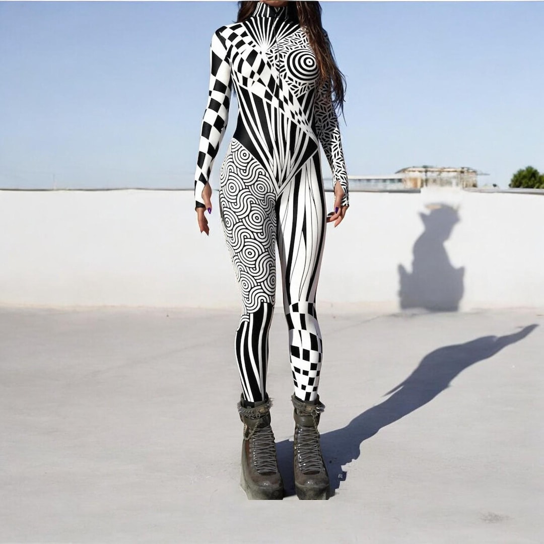 Black and White Cyber Punk Jumpsuit Costume, Bodysuit, Halloween ...