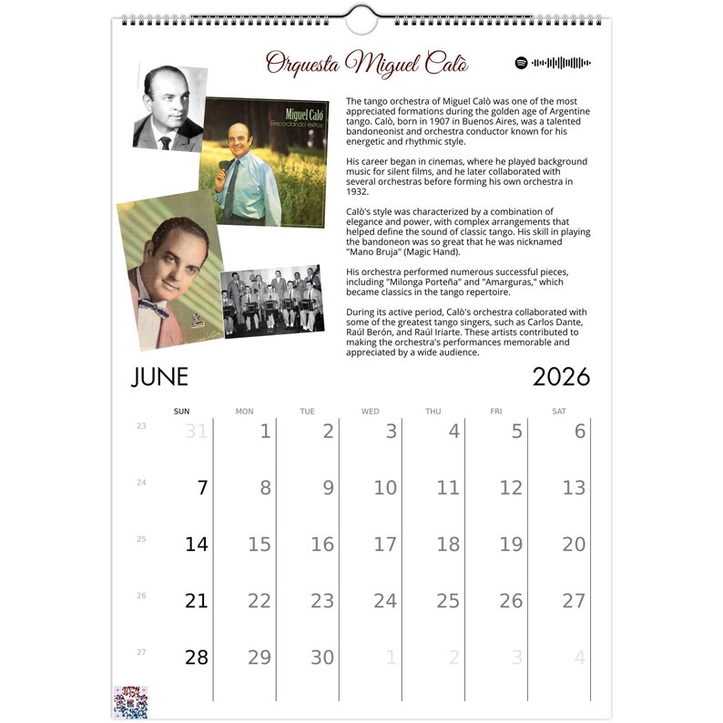 Tango Orquestras Calendar 2026, Gift for Tangueros, Tango Dancer and ...