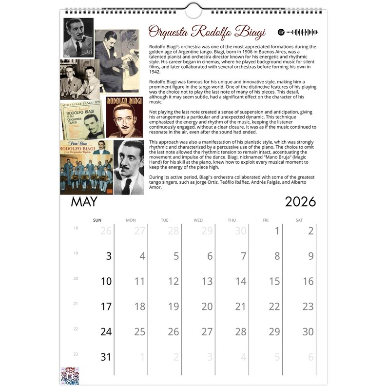 Tango Orquestras Calendar 2026, Gift for Tangueros, Tango Dancer and ...