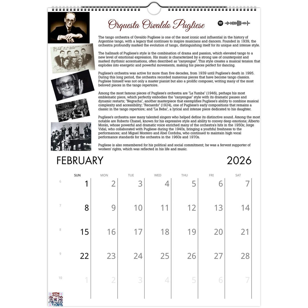 Tango Orquestras Calendar 2026, Gift for Tangueros, Tango Dancer and ...