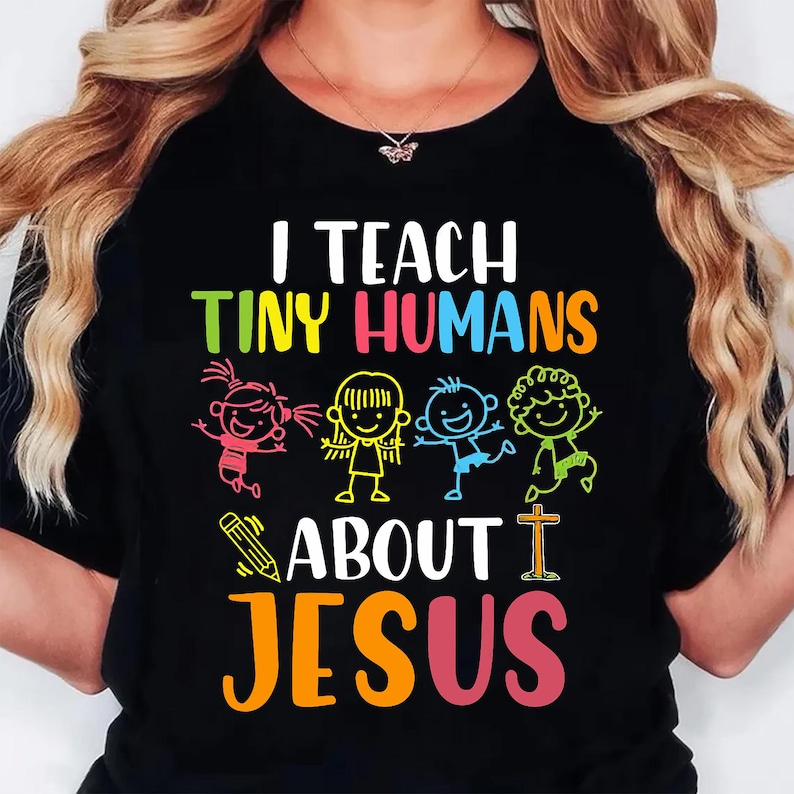 I Teach Tiny Humans About Jesus Rainbow Teacher Digital PNG, Christian ...