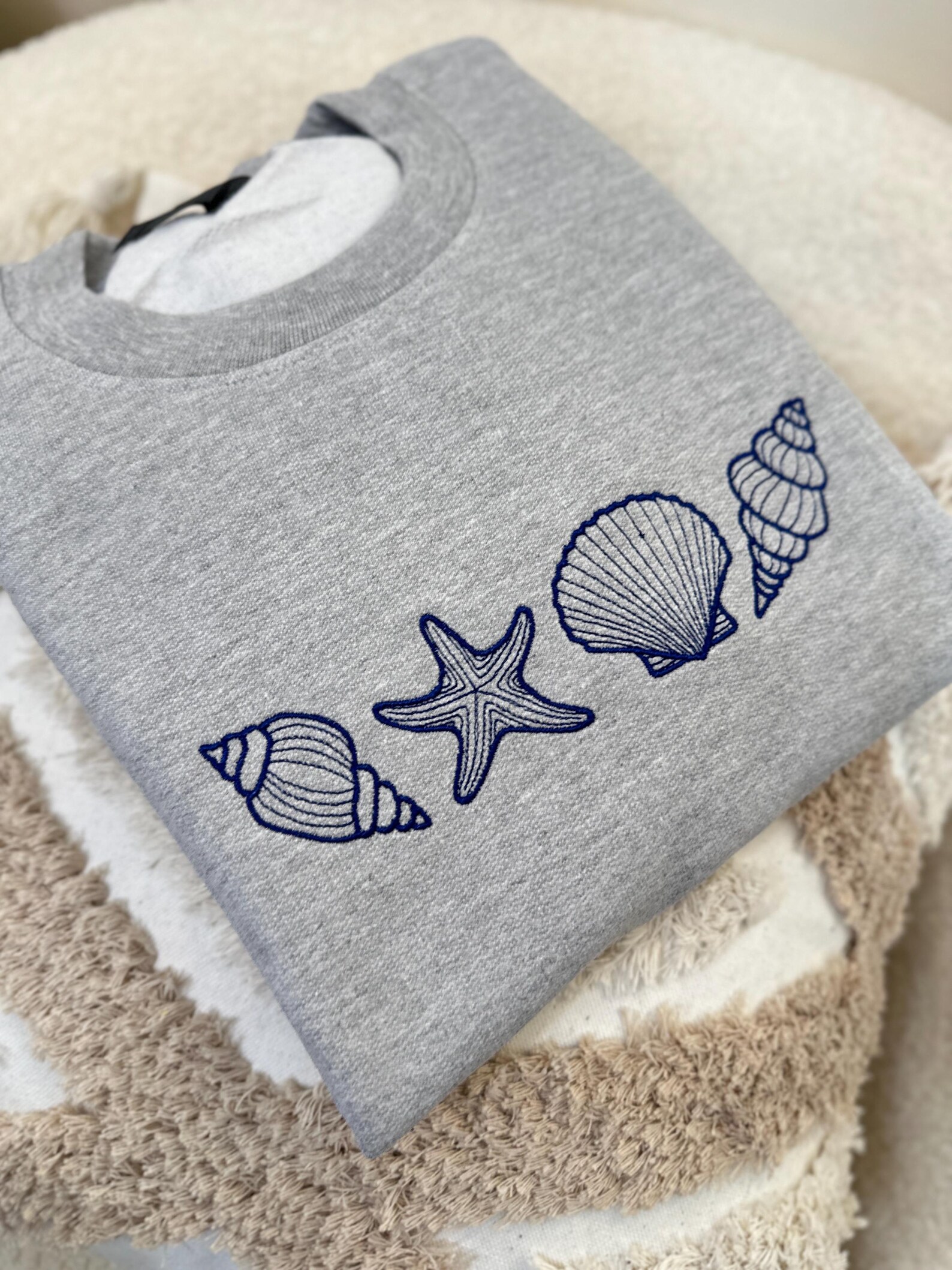 Embroidered Seashell Costal Style Hoodie, Nature Lover Sweatshirt ...