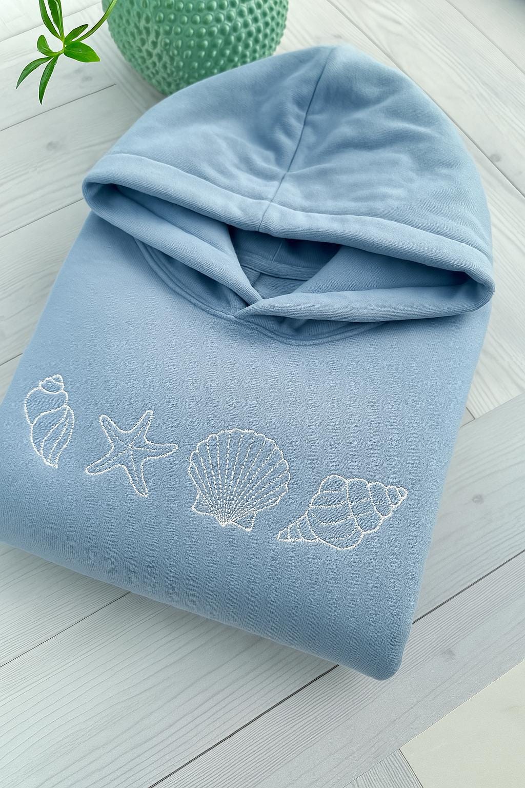 Embroidered Seashell Costal Style Hoodie, Nature Lover Sweatshirt ...