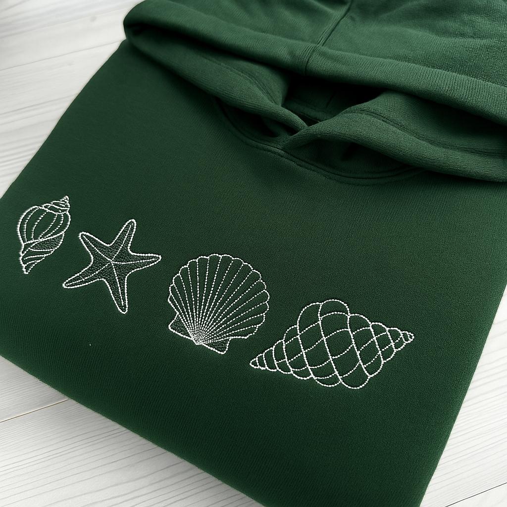Embroidered Seashell Costal Style Hoodie, Nature Lover Sweatshirt ...