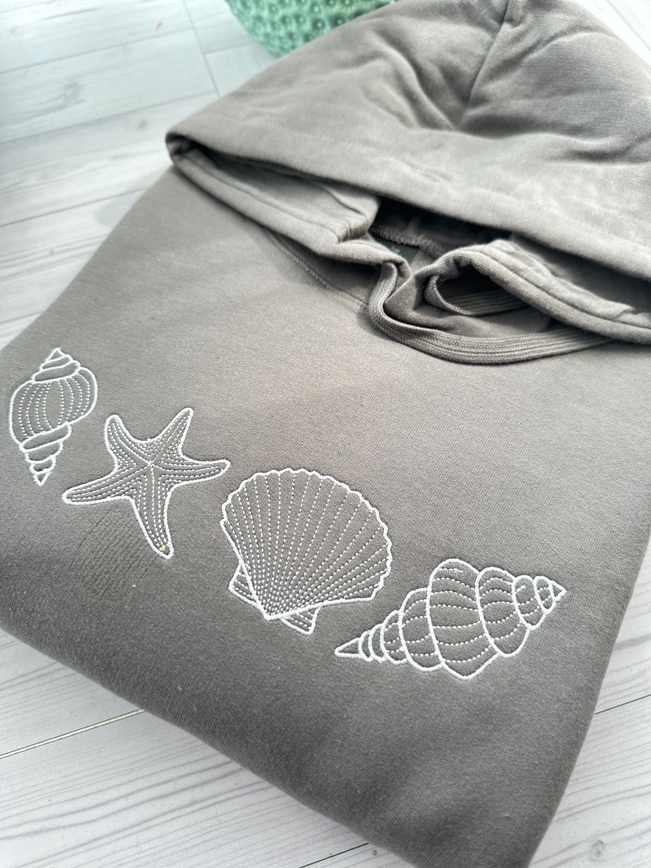 Embroidered Seashell Costal Style Hoodie, Nature Lover Sweatshirt ...