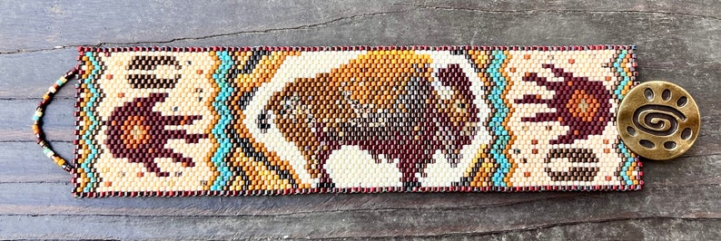 Lasting Impressions Series "american Bison" Beaded Cuff Bracelet Made ...