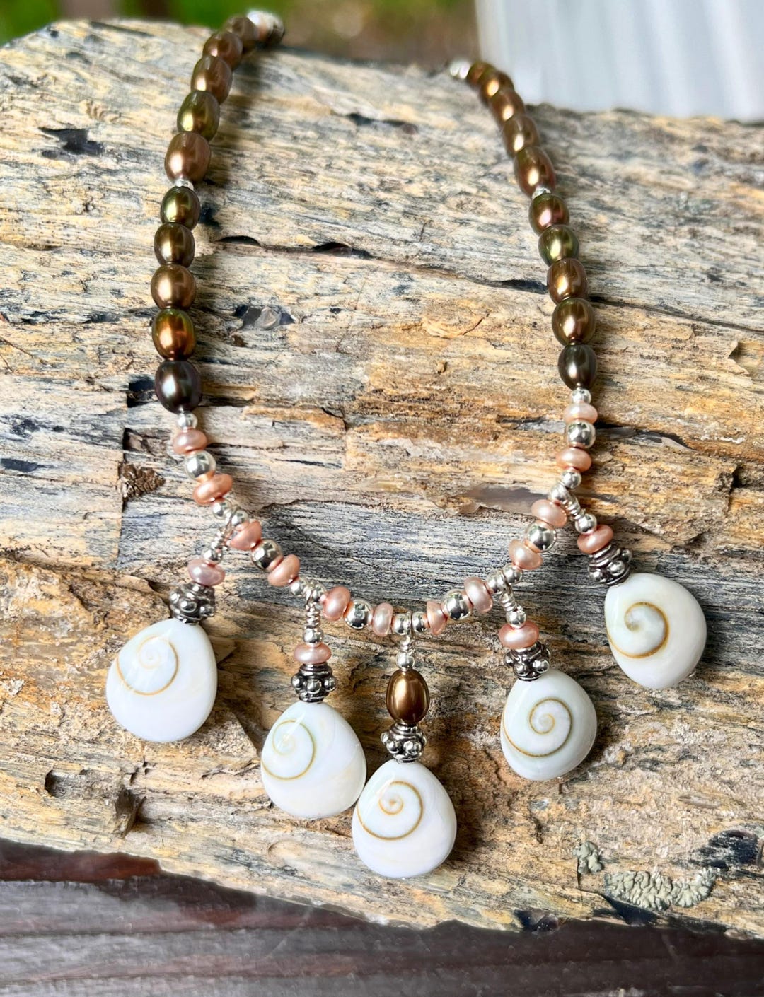 Shiva Shell, Pearl and Bali Sterling Necklace and Earring Set - Etsy