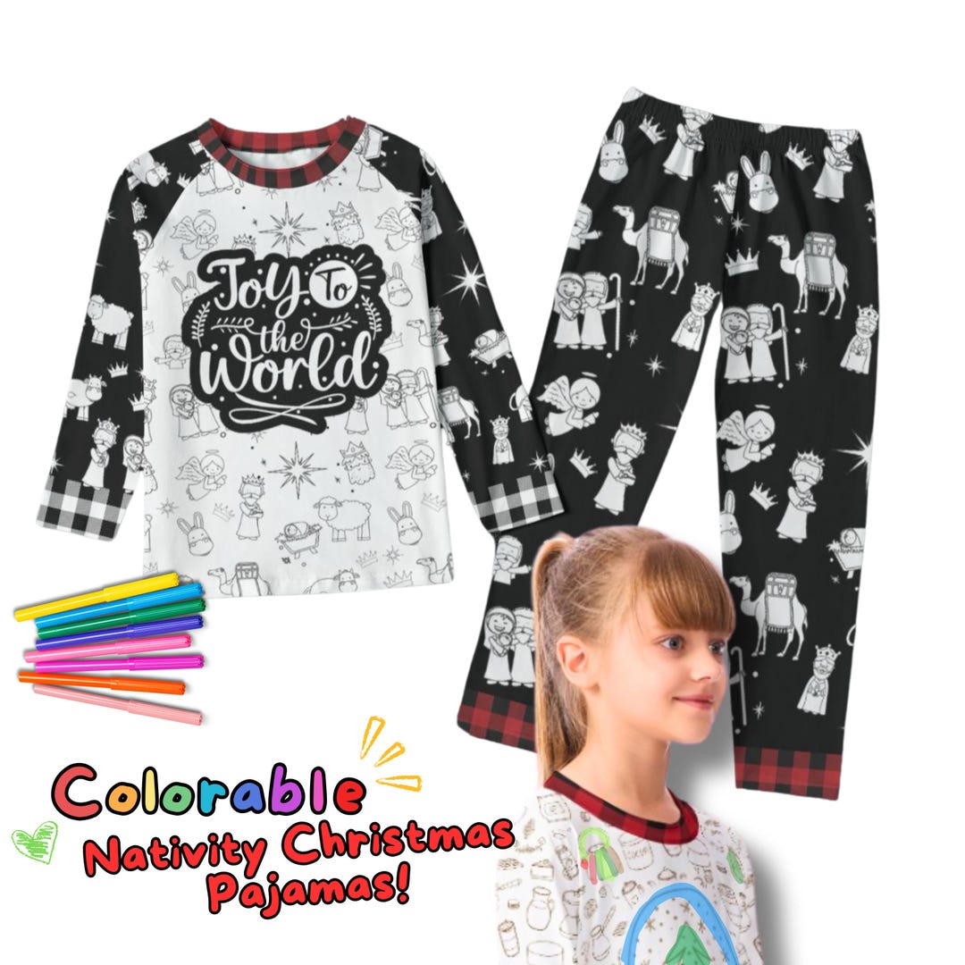 Nativity Colorable Christmas Pajamas | Kids' Holiday Pjs - Etsy