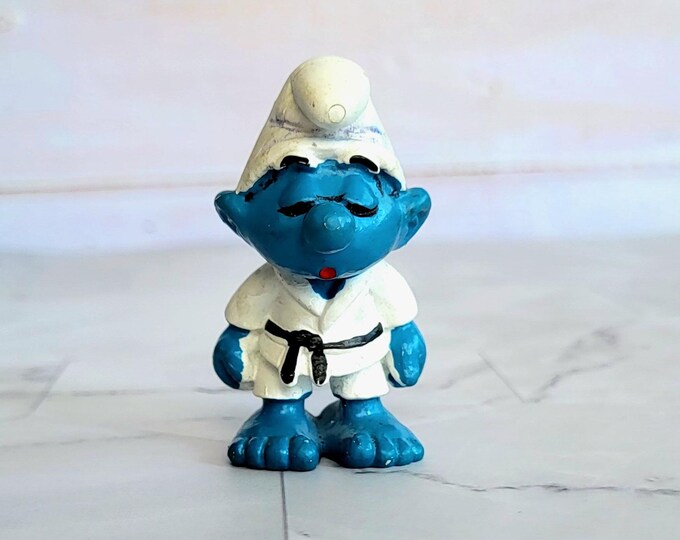 Smurfs Figurine/ Peyo 1981 / Judo Blackbelt Karate Smurf / PVC Toy - Etsy