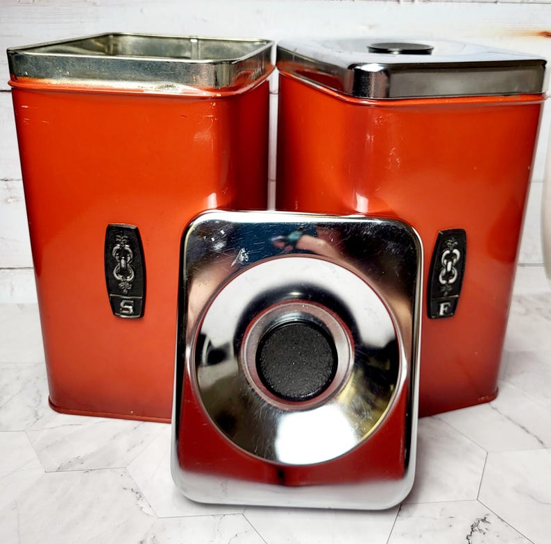 Set of (4) Retro Ekco Red Metal Canisters With Chrome Lids - Etsy