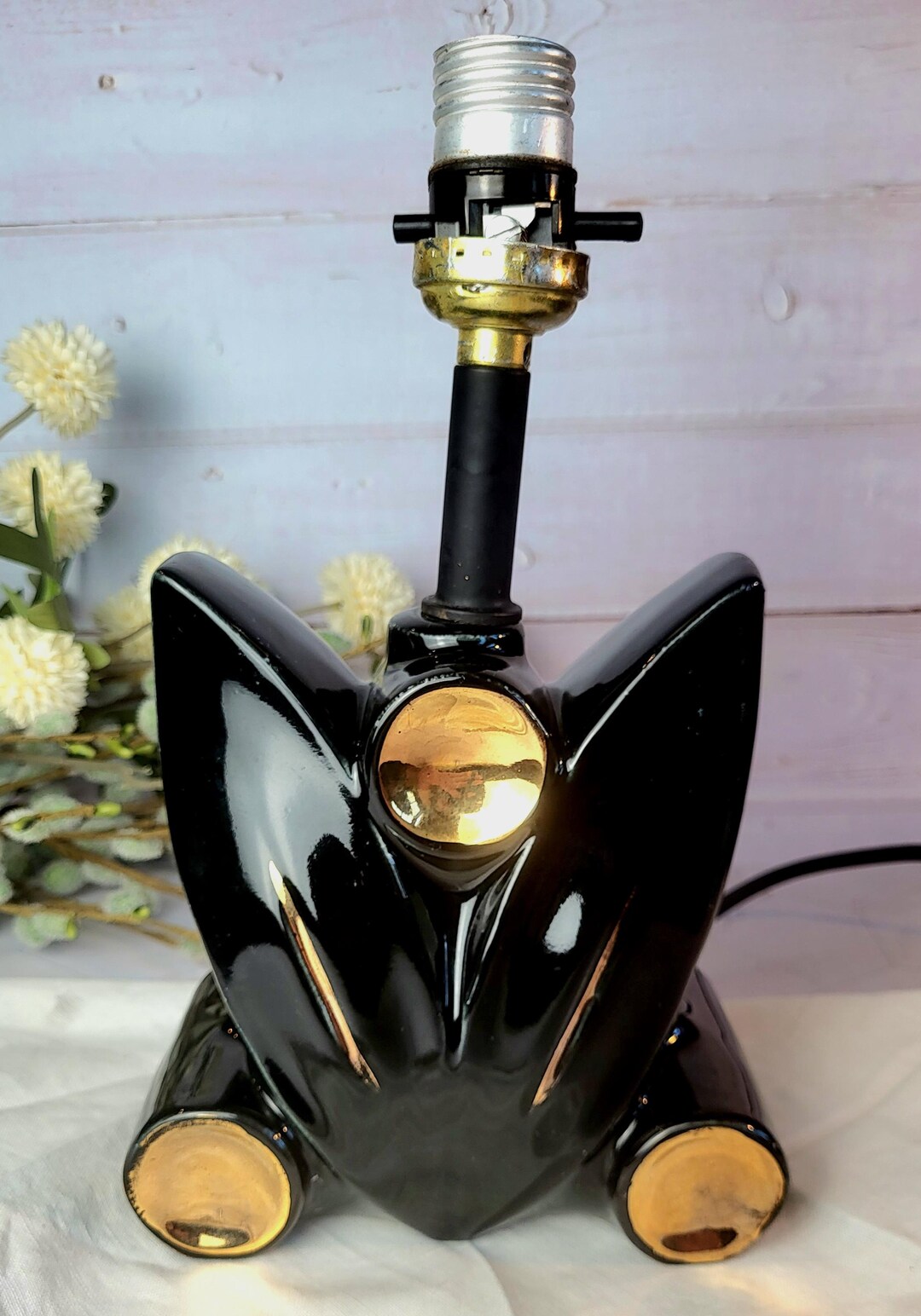 Chic 50s Art Deco Vanity Lamp | Black & Gold | Unique Lamp - Etsy