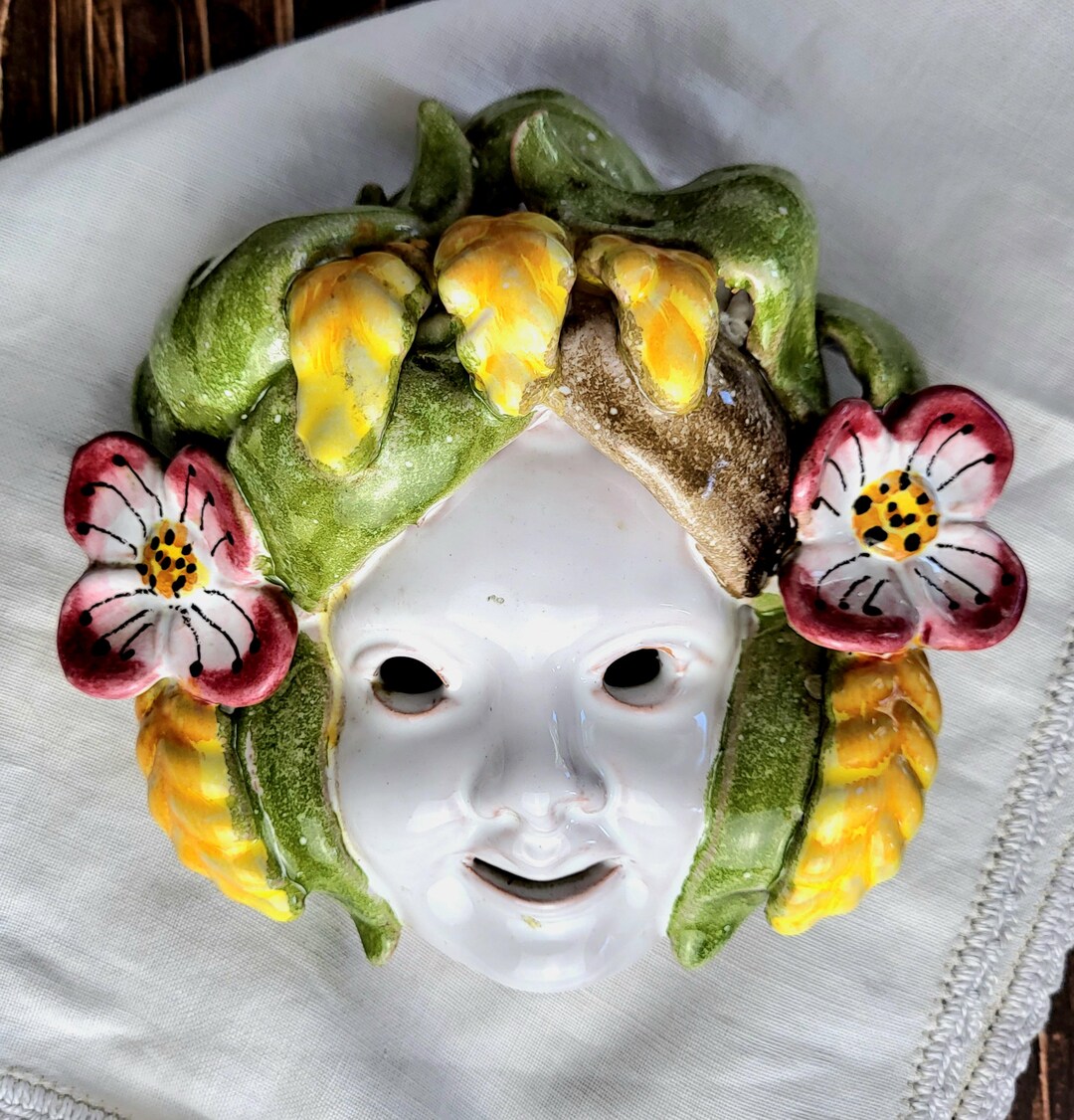 Majolica Wall Hanging / Mask of Bacchus Four Seasons / Art Pottery ...