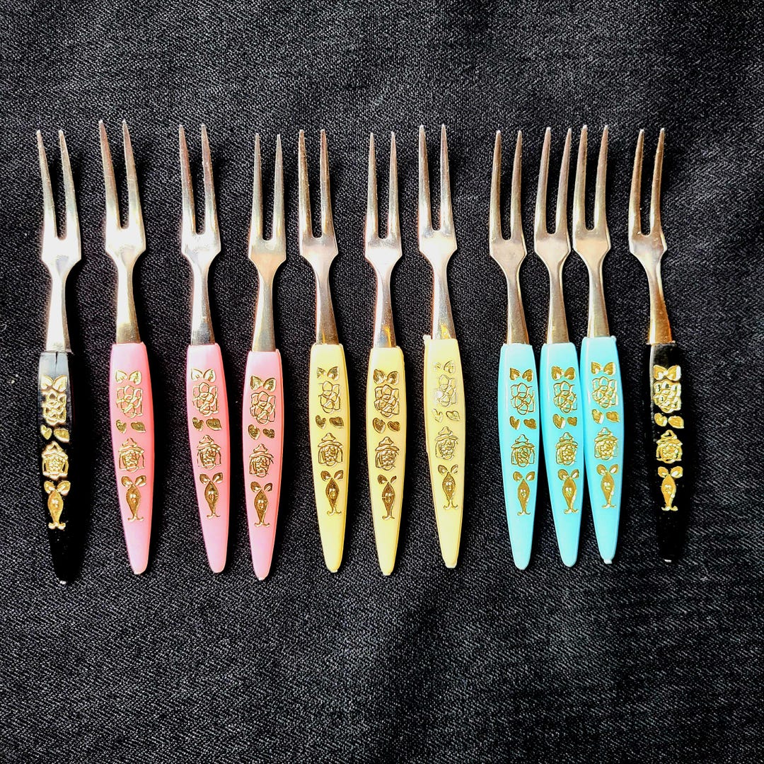 Lot (11) Vintage Japanese Stainless Steel Cocktail Forks Set With ...
