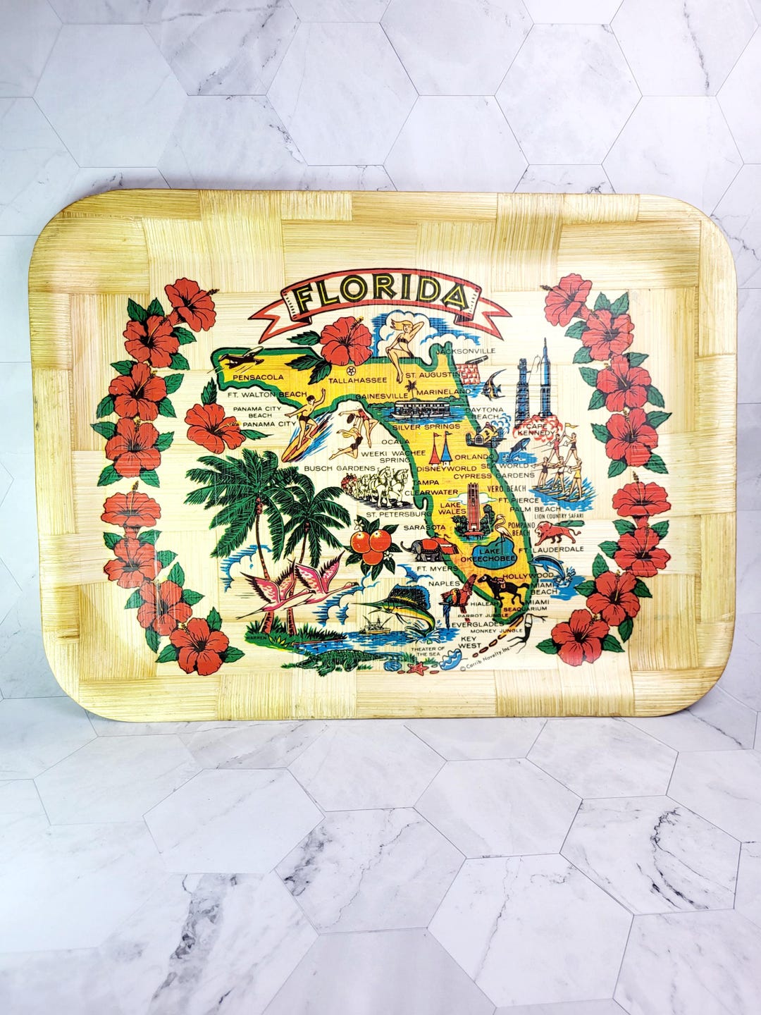 Vintage Florida State Monuments Bamboo Tray: 16-inch Souvenir - Etsy