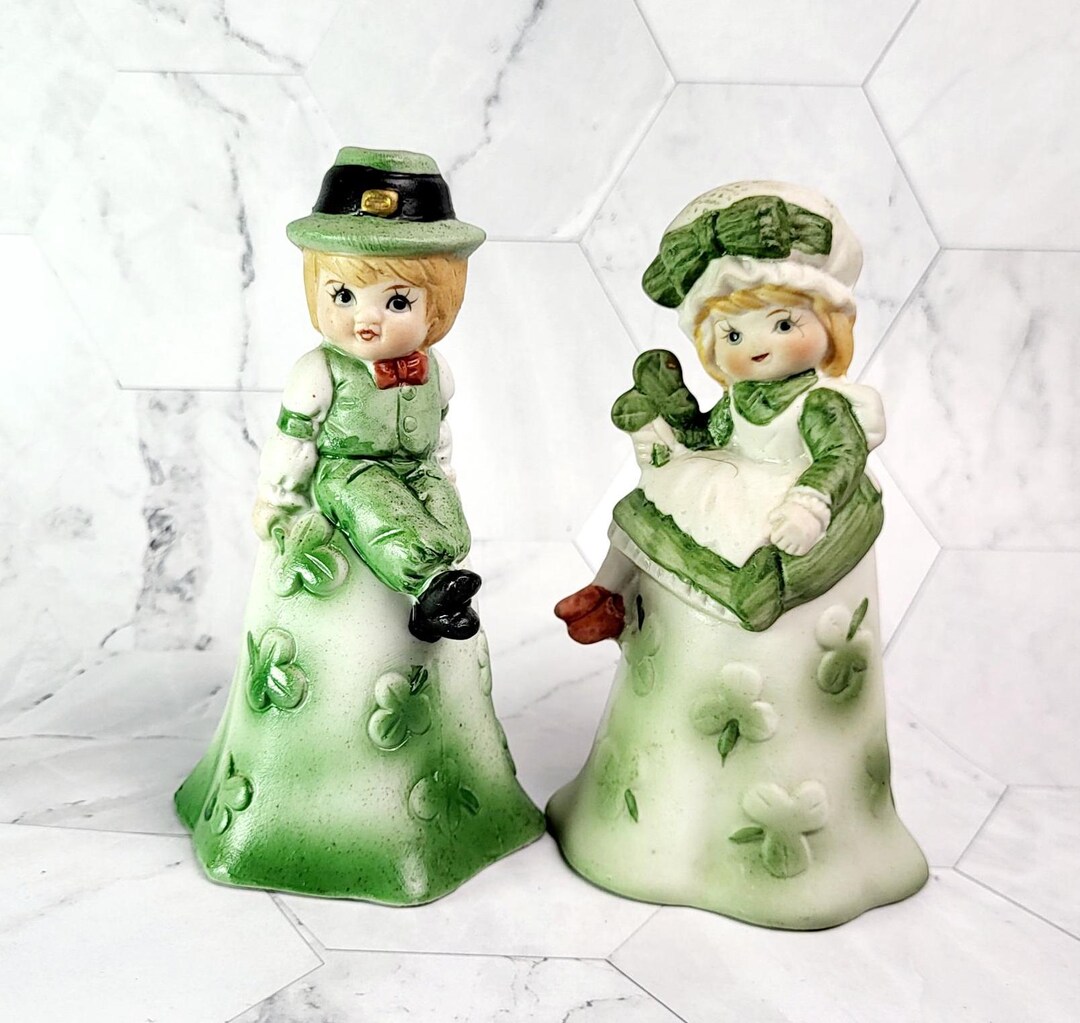 Porcelain Bells (2) / Lego Irish Shamrock / Boy and Girl / Vintage 80's ...