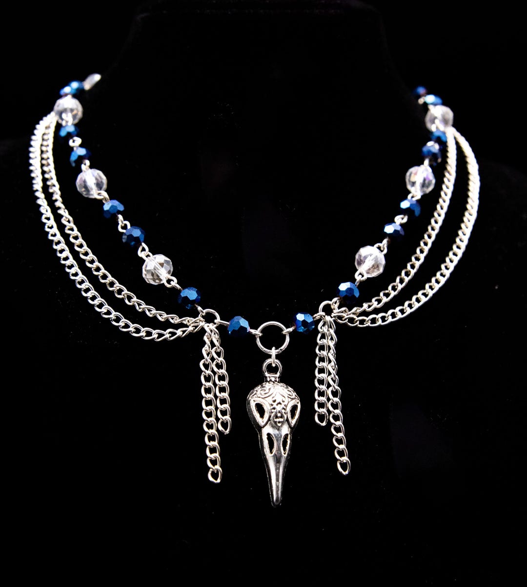 Royal Raven Set, Metallic Blue and Clear Crystal Beaded Silver Necklace ...