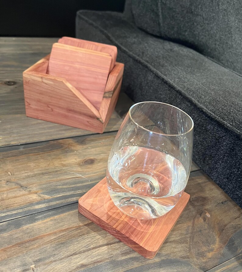 Eastern Red Cedar Drink/wine Coasters and Holder - Etsy