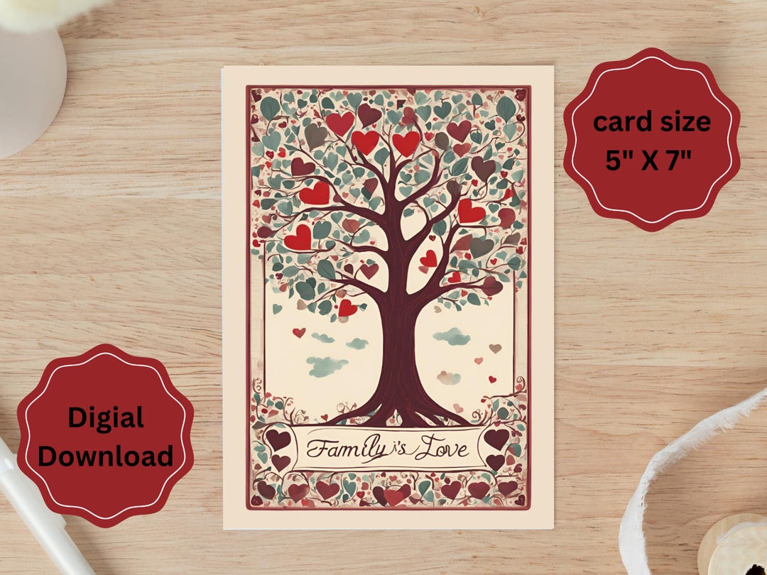 Printable Valentine’s Day Card | Family Tree With Hearts | ‘family is ...