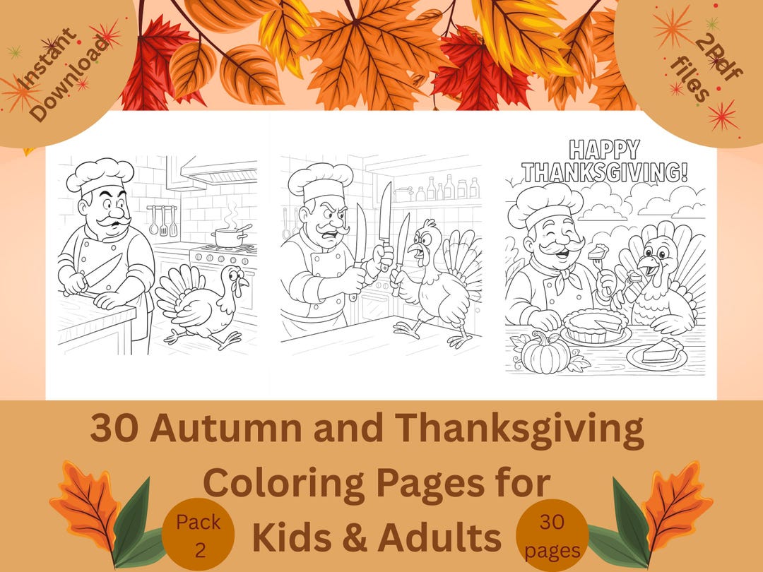 Thanksgiving Coloring Pages | Autumn Printable Coloring Book (PDF) - Etsy