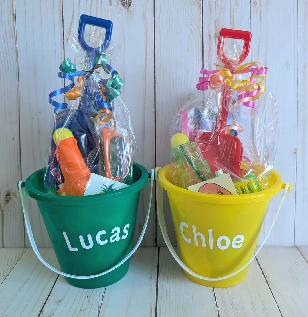 Kids Personalized Beach Bucket Prefilled Pool Party Favor Birthday 4th ...