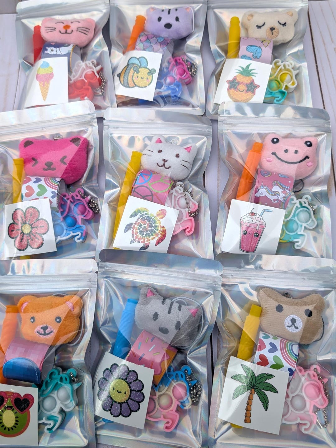 Pre-filled Kids Party Gift Bag: Animal Plush, Slap Bracelet, Pop Fidget ...