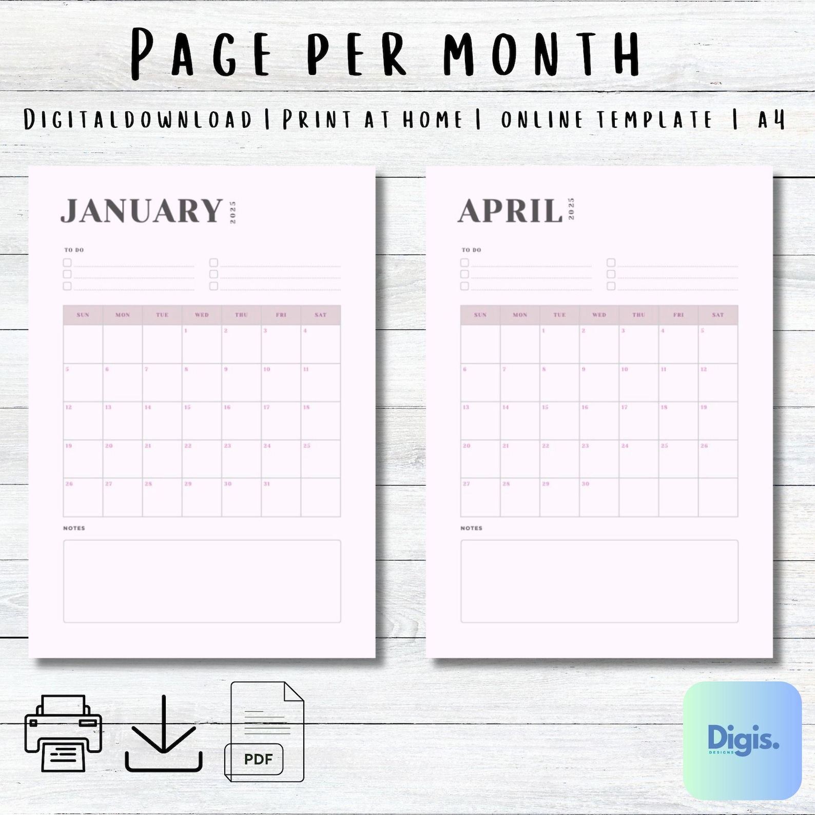 Editable Monthly Calendar Template - Digital Planner PDF & Canva Link ...