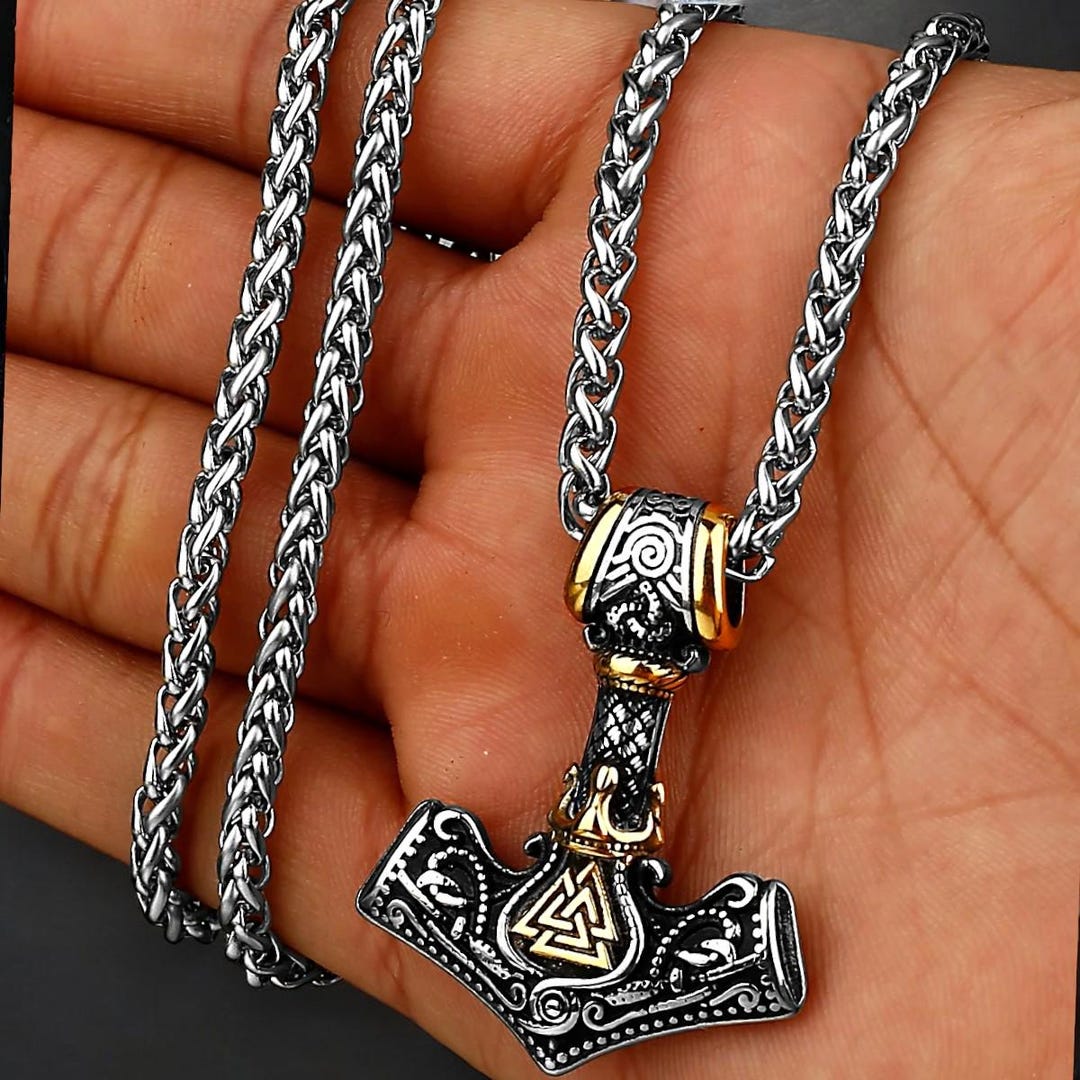 Viking Thor's Hammer Necklace, Mjolnir Necklace, Valknut Pendant, Norse ...