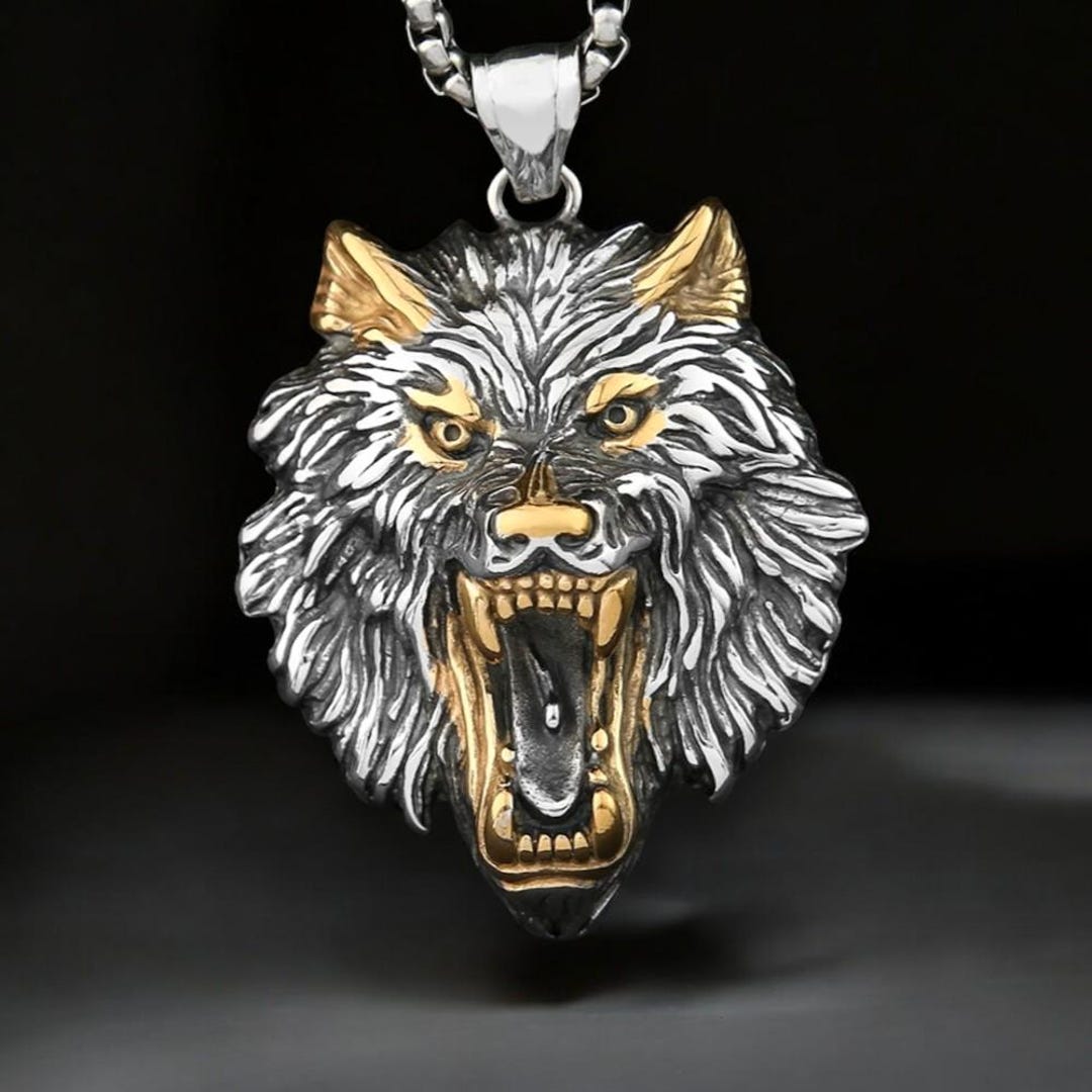 Howling Wolf Pendant, Stainless Steel Wolf Necklace, Mens Wolf Jewelry ...