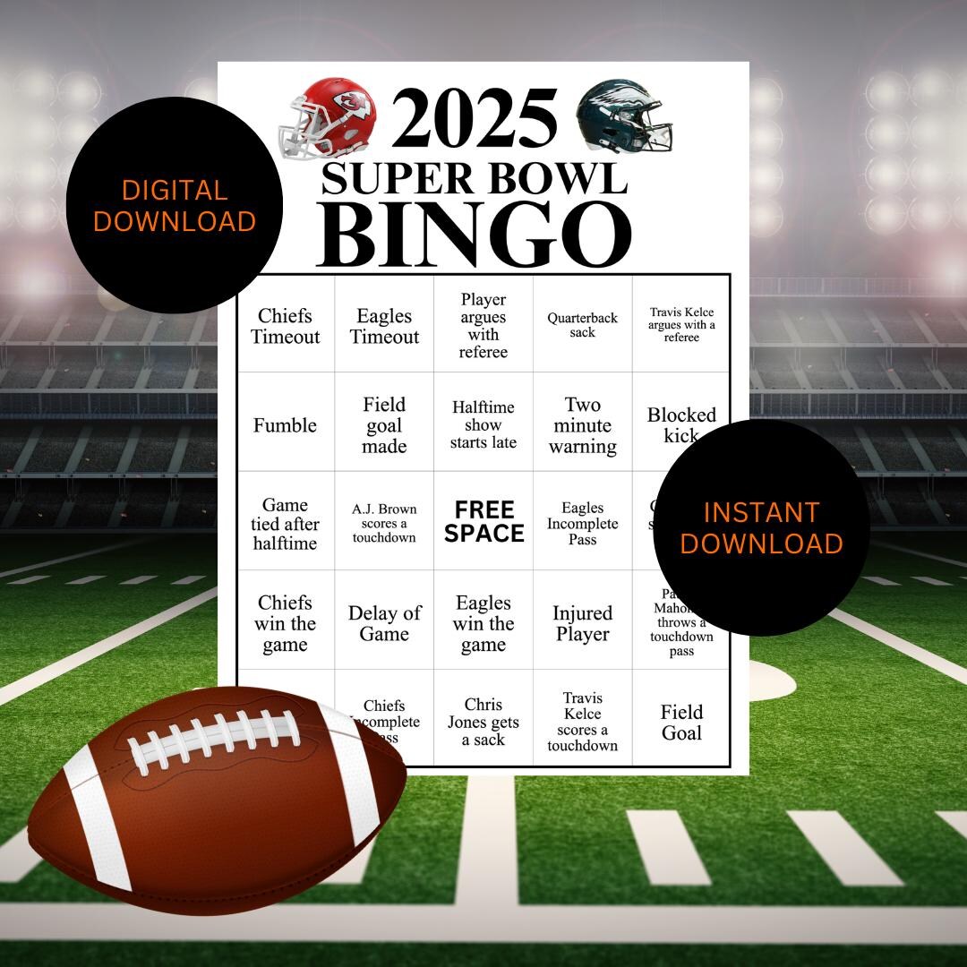 Printable Super Bowl Football Bingo Game, Super Bowl Bingo Cards, Super ...