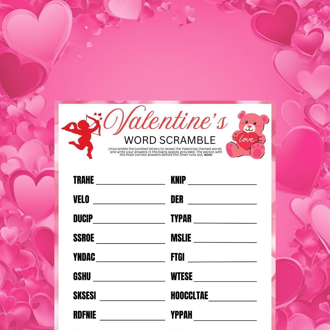 Valentine's Day Word Game, Valentines Day Word Scramble, Printable ...