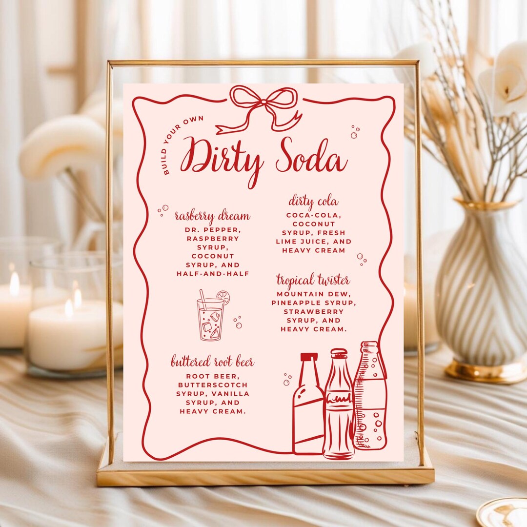 Soda Bar Menu Sign, Dirty Soda Station, Mocktail Non Alcohol Sign ...