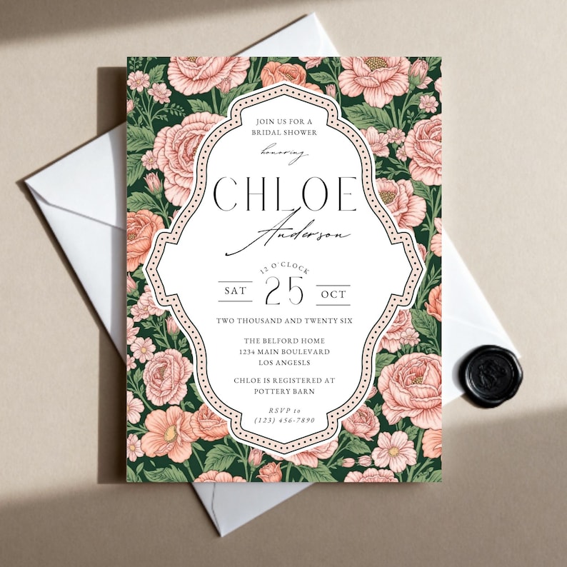 Victorian Bridal Shower Invite, Baby Shower Floral Printable Invitation ...