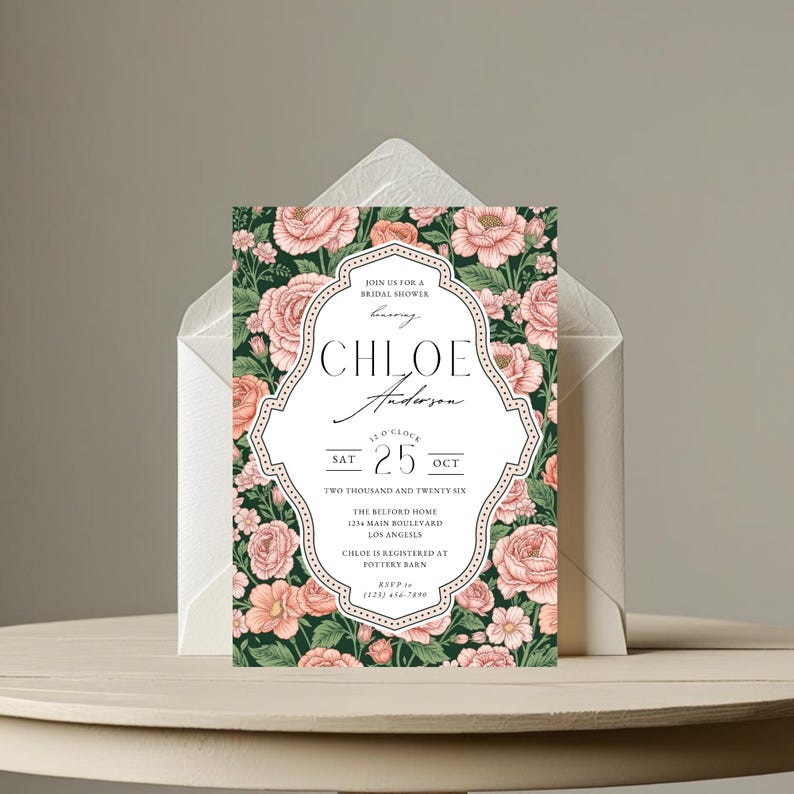 Victorian Bridal Shower Invite, Baby Shower Floral Printable Invitation ...