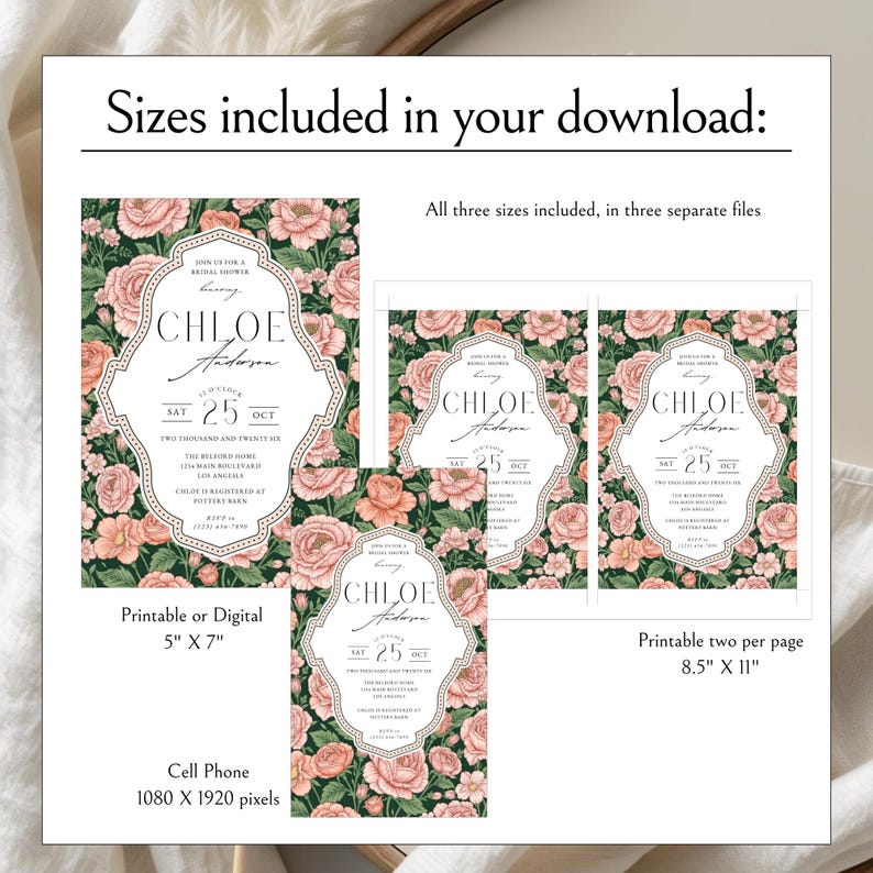 Victorian Bridal Shower Invite, Baby Shower Floral Printable Invitation ...